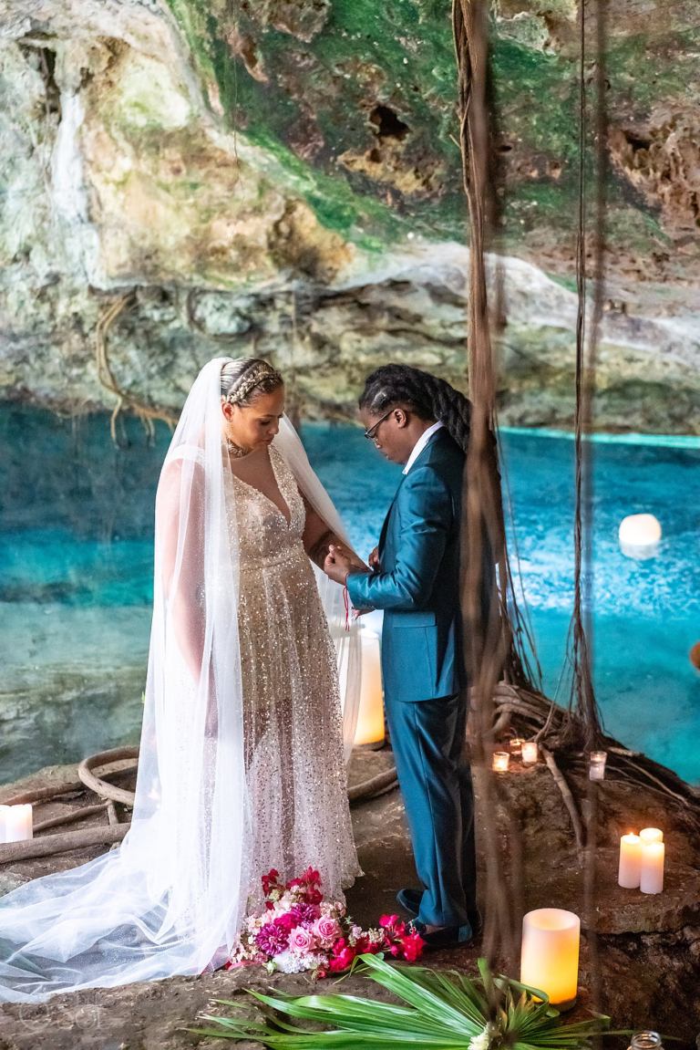 Mayan wedding cenote ceremony - Del Sol Photography